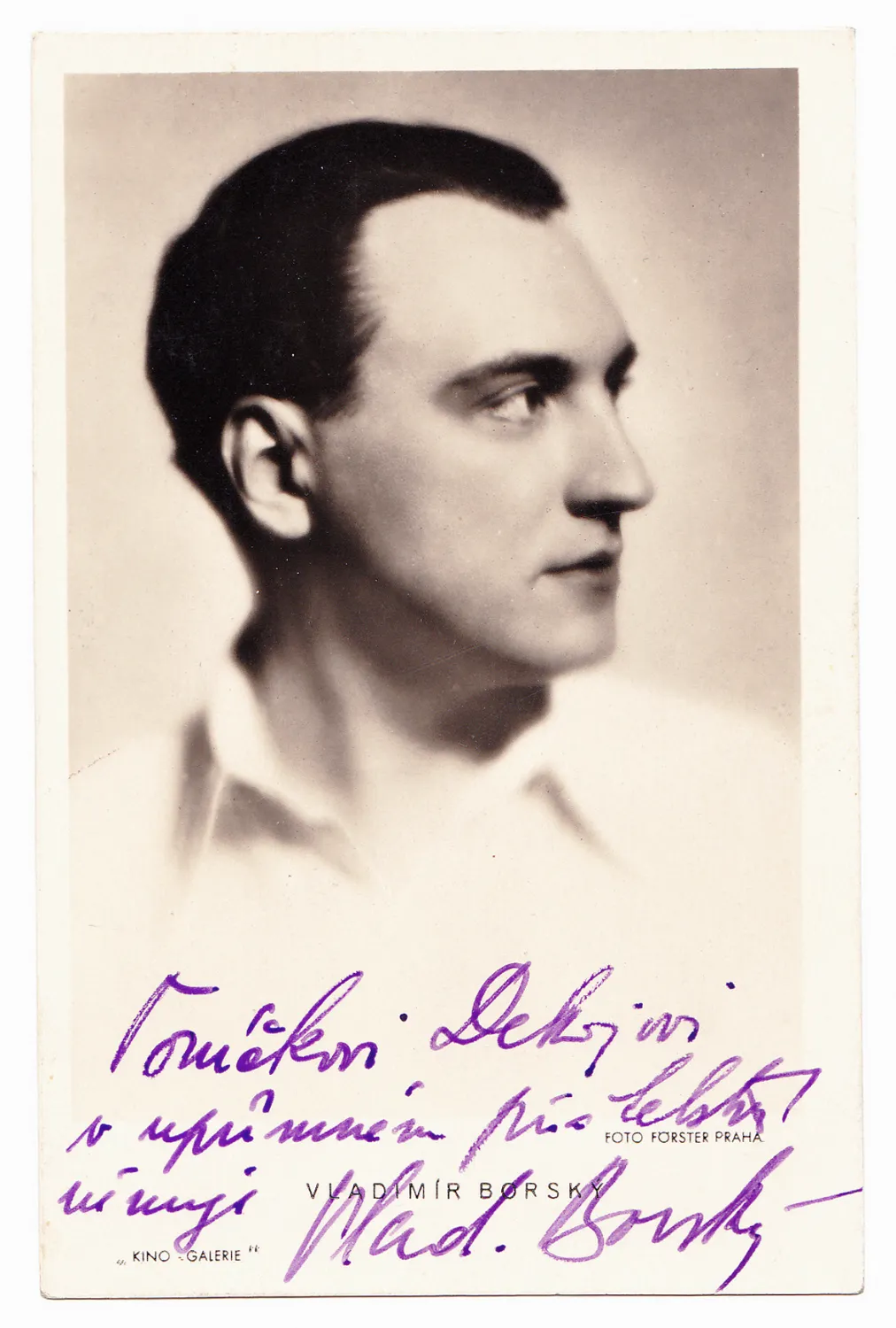 Vladimír Borský, československý herec, autogram a věnování, 30. léta ...